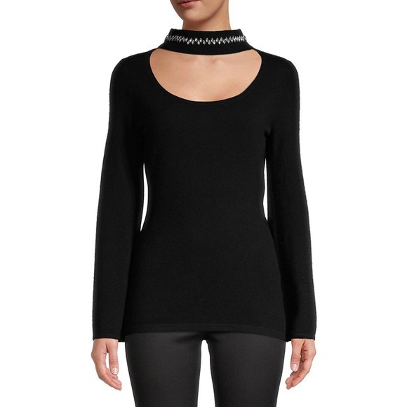 Qi | Sweaters | Qi Cashmere Embellished Choker Cashmere Sweater | Poshmark